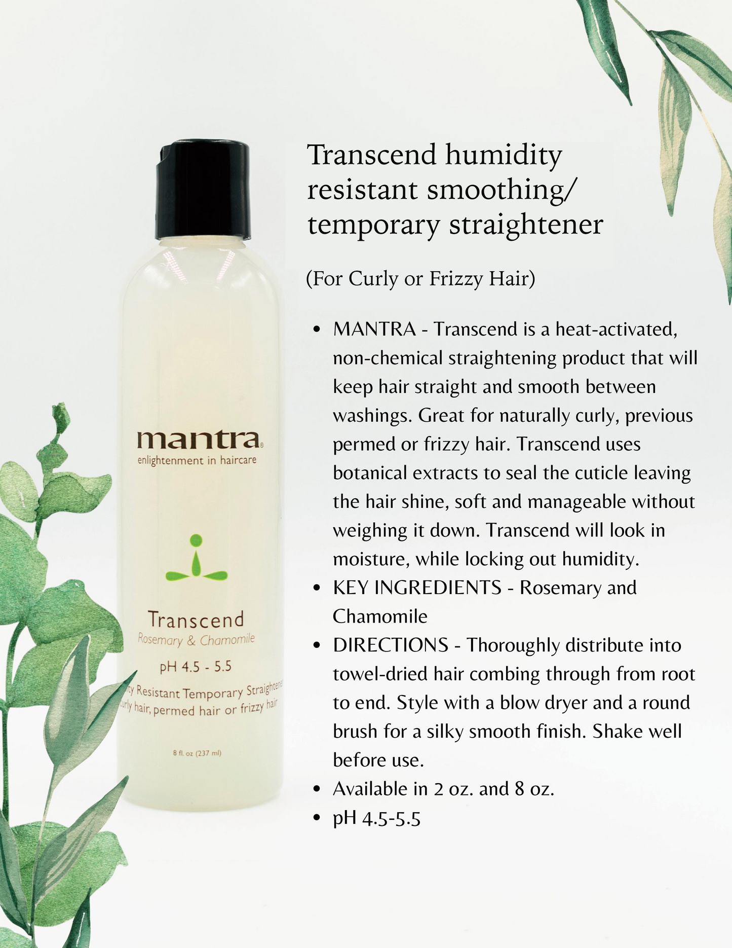 Mantra Transcend Humidity-Resistant Temporary Straightener 8 oz ...